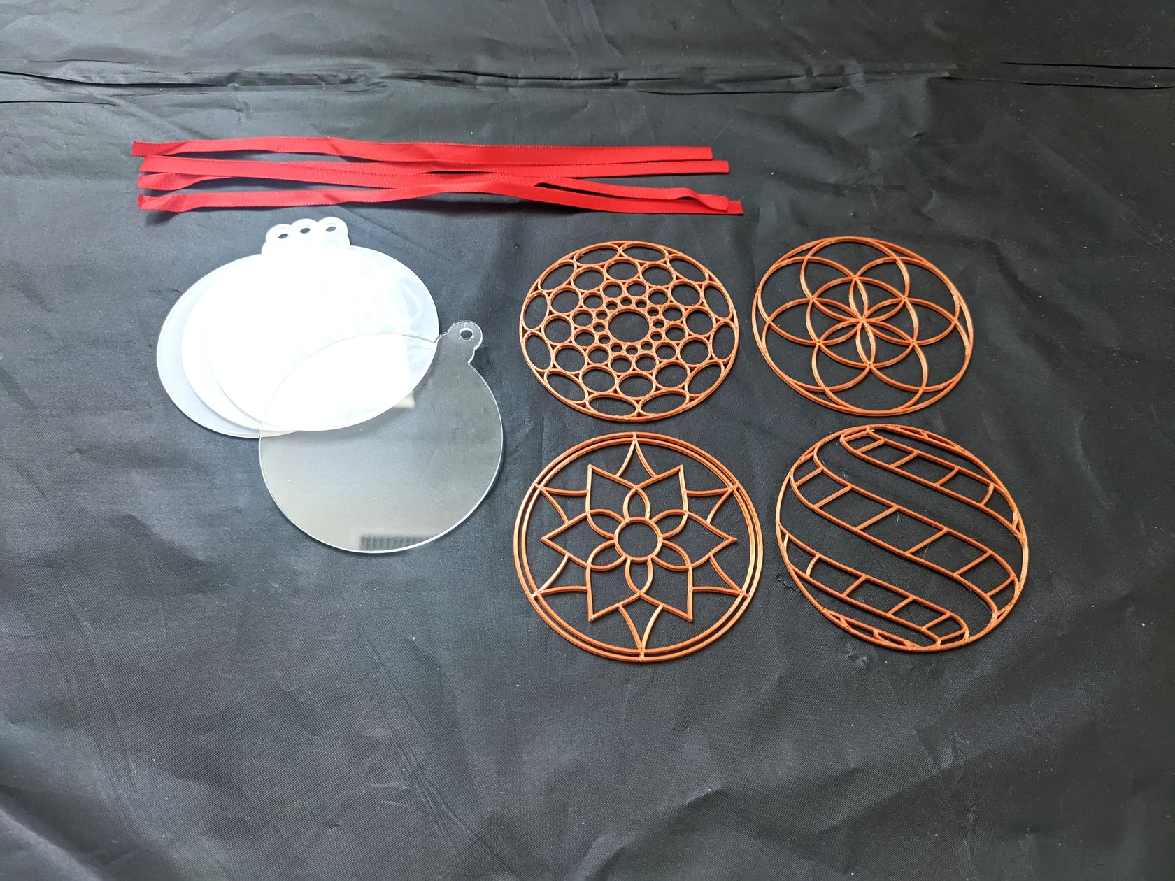 Holiday Tree Ornament Kit #1 (4 Patterns with acrylic bases and ribbon ...