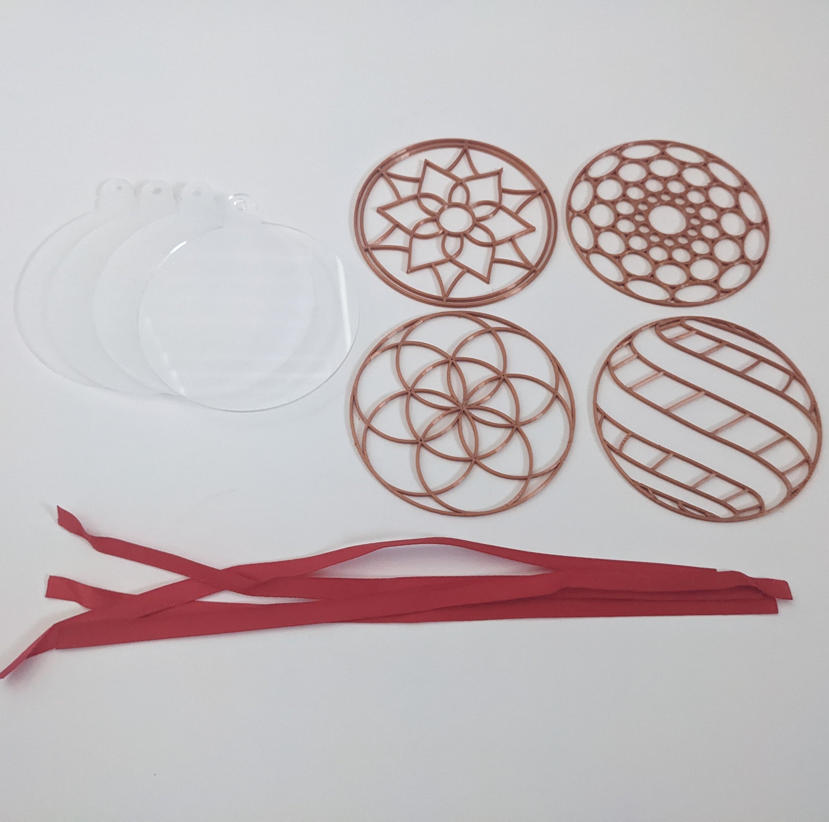 Holiday Tree Ornament Kit #1 (4 Patterns with acrylic bases and ribbon ...